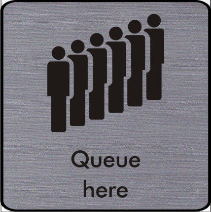 Engraved Queue here symbol sign | SK Signs & Labels | SK Signs & Labels Ltd