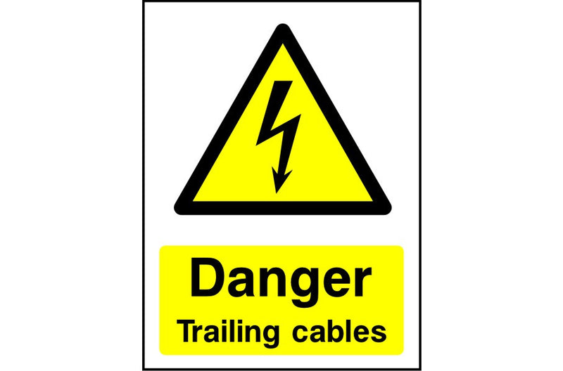 Danger Trailing Cables safety sign 600mm x 200mm / Self Adhesive Vinyl ...